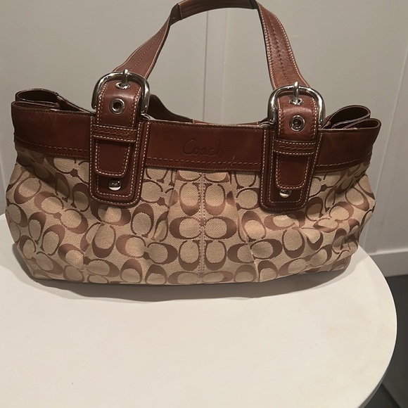Coach | Bags | Coach Signature Brown Canvas Leather Large Tote F3742 ...